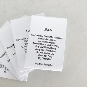 Washing Care Instructions Labels, Satin Labels, Linen, Woven, Wash ...