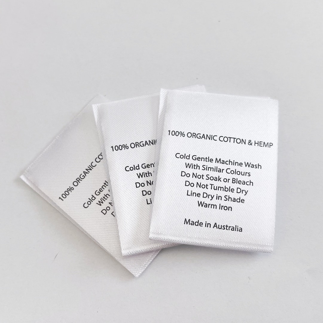 Washing Care Instructions Labels, Satin Labels, 100% Organic Cotton ...