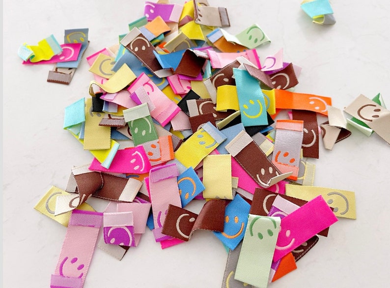 Happy Face Labels, Embroidered, Cotton, Logo, Sewing, Craft, Neckband ...