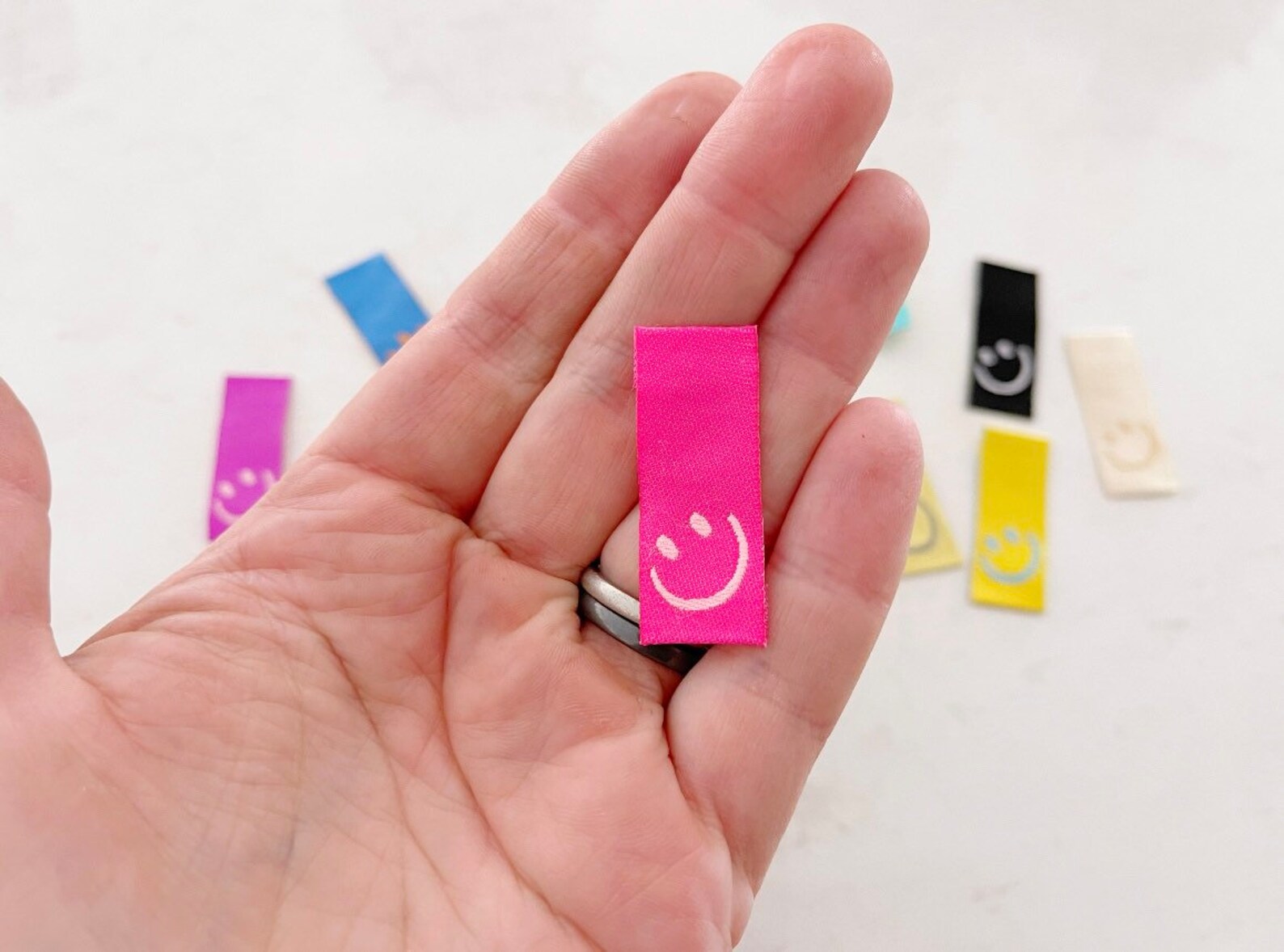 Happy Face Labels, Embroidered, Cotton, Logo, Sewing, Craft, Neckband ...