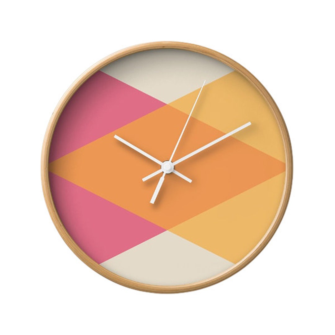 Mid Century Wall Clock Mustard Yellow Pink Geometric - Etsy