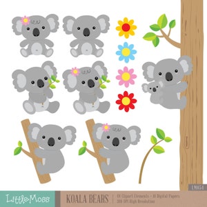 Koala Bear Digital Clipart and Papers - Etsy