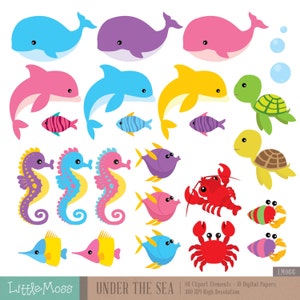 Under the Sea Digital Clipart and Papers, Sea Animals Clipart, Sea ...