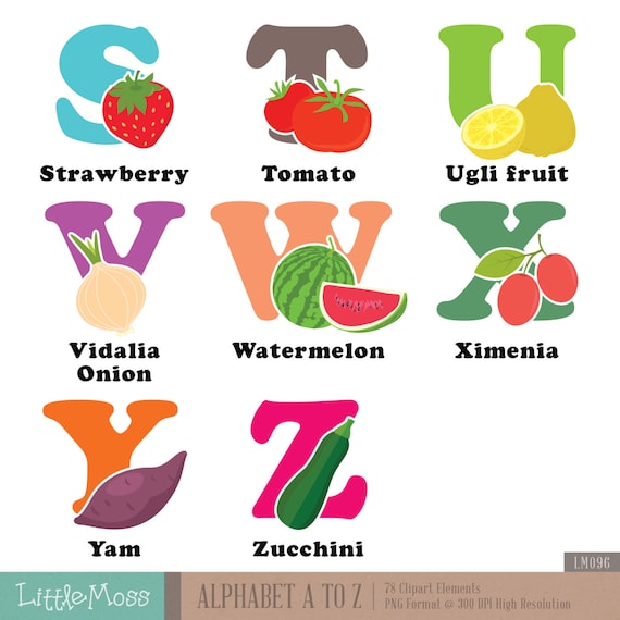 Alphabet A-Z Digital Clipart Vegetable And Fruit Aphabet, 44% OFF