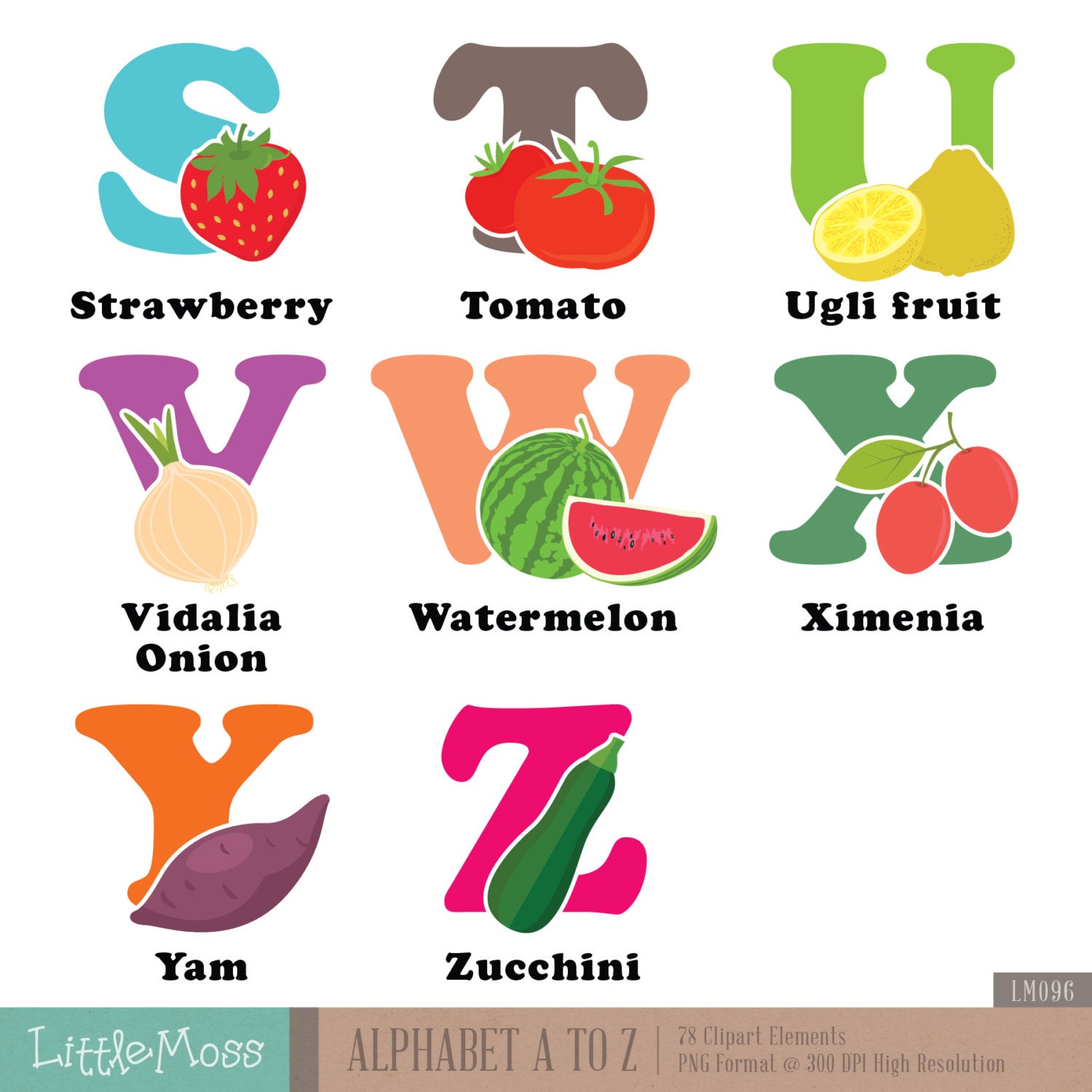 Alphabet A-Z Digital Clipart Vegetable and Fruit Aphabet - Etsy