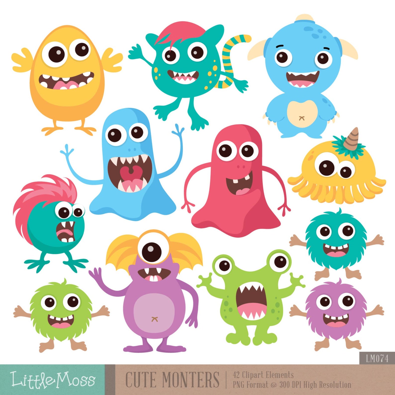 Cute Monsters Digital Clipart - Etsy