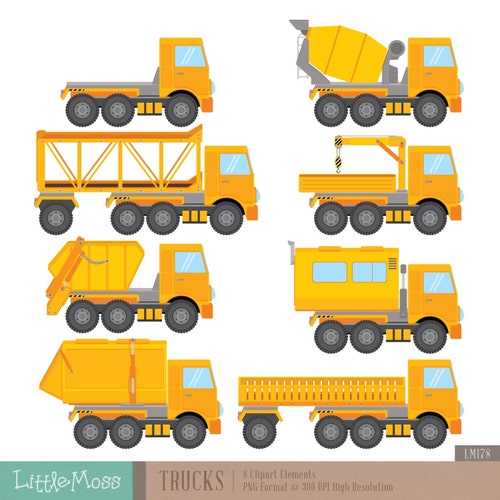 Construction Trucks Watercolor Clipart Construction Vehicles - Etsy