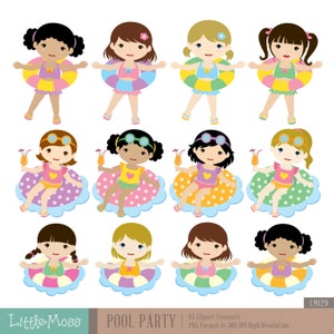 Girls Pool Party Digital Clipart - Etsy