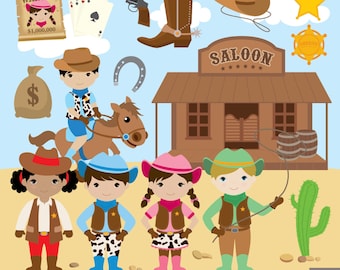 Cowboy Kids Digital Art Set Clipart Commercial Use Clip Art INSTANT ...