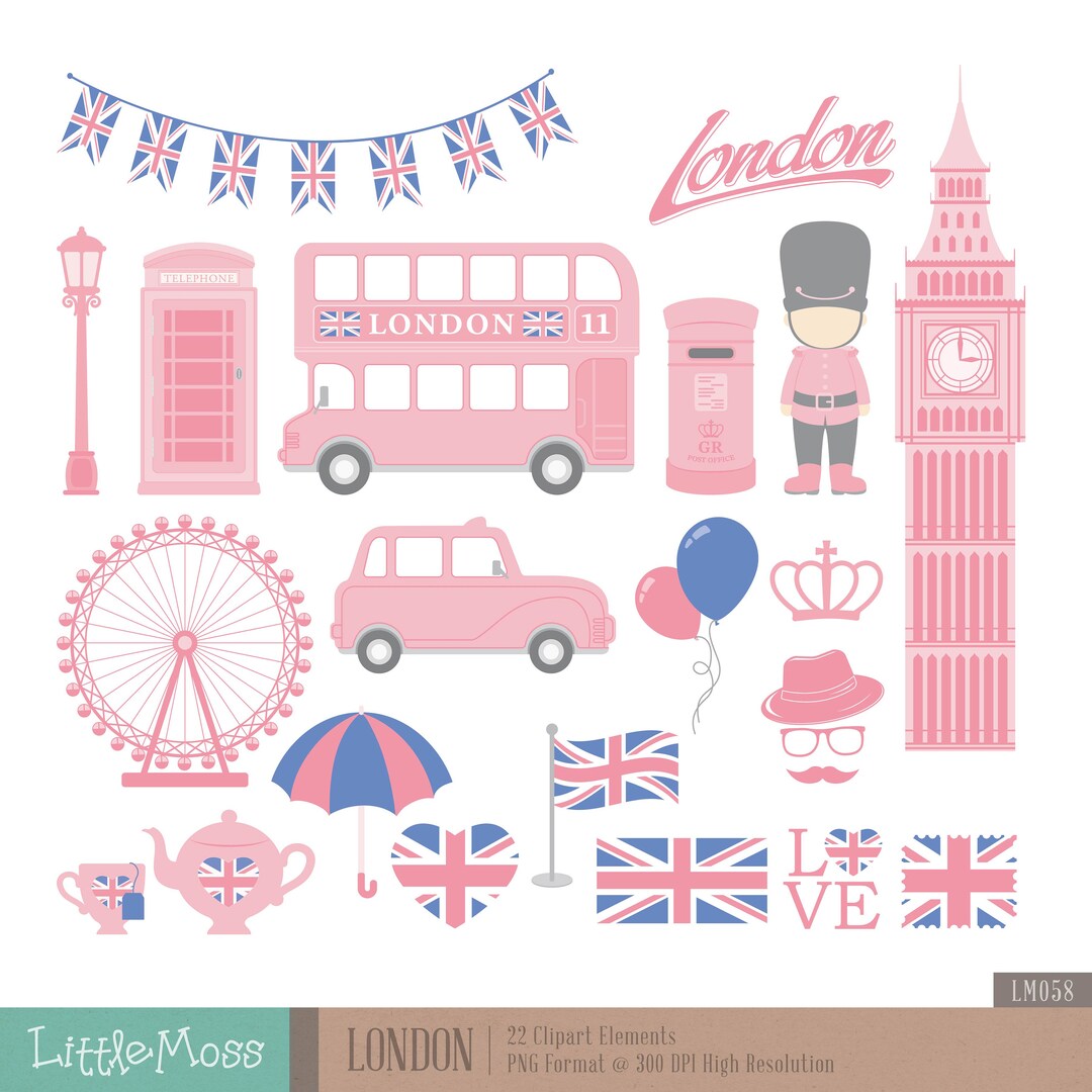 Pink London Clipart, British Clipart, England Clipart - Etsy