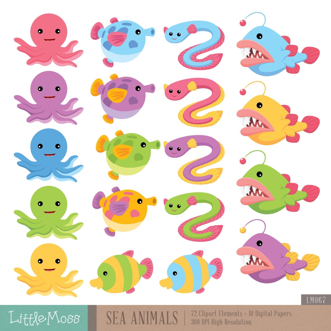 Sea Animals Digital Clipart and Papers Under The Sea Clipart | Etsy