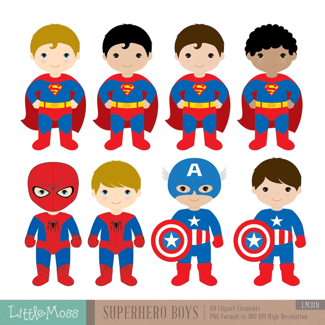 Boy Superheroes Clipart Superhero Clipart - Etsy