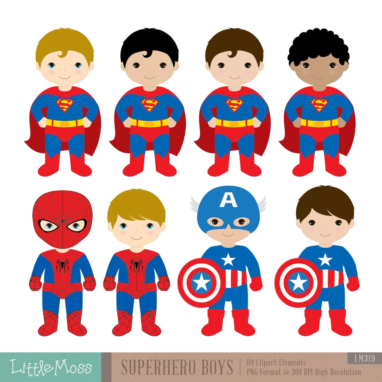Boy Superheroes Clipart, Superhero Clipart - Etsy