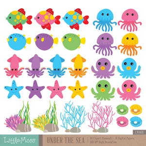 Under the Sea Digital Clipart and Papers, Sea Animals Clipart, Sea ...