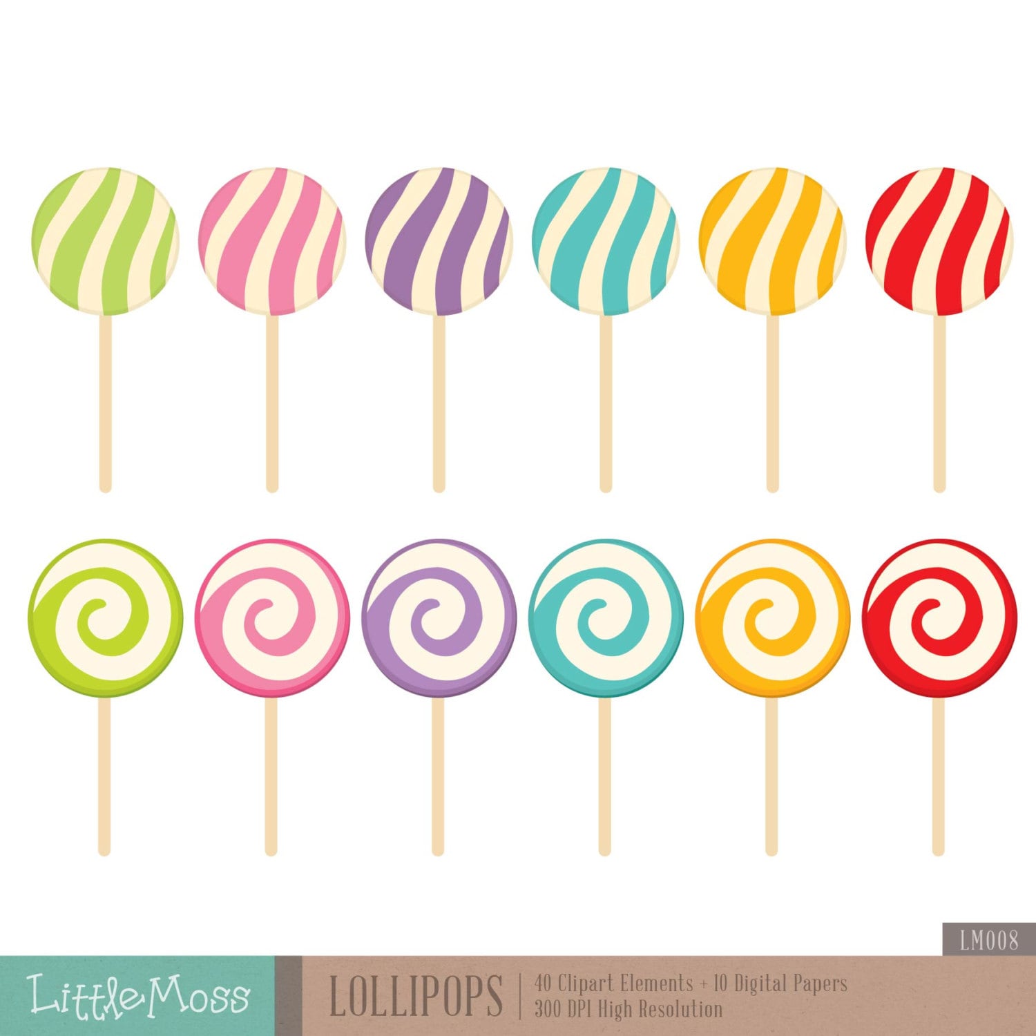 Lollipop Digital Clipart and Papers - Etsy Canada