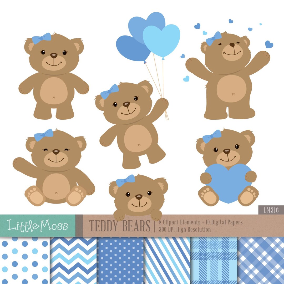 Teddy Bears Digital Clipart and Papers - Etsy