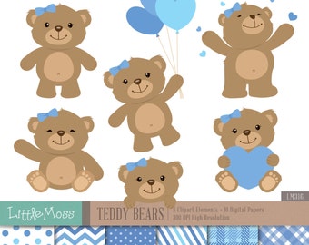 Teddy Bears Digital Clipart and Papers - Etsy