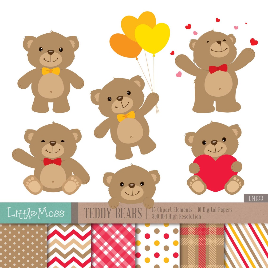 Teddy Bears Digital Clipart and Papers - Etsy