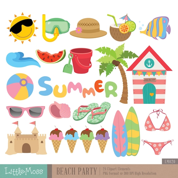 Beach Party Digital Clipart Summer Clipart - Etsy