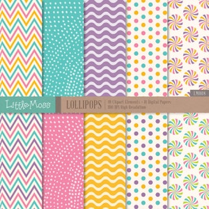 Lollipop Digital Clipart and Papers - Etsy