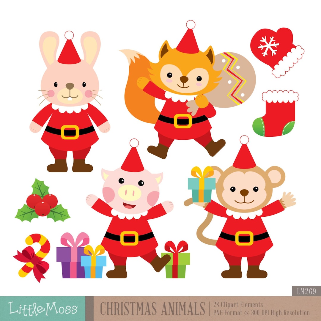 Christmas Animals Digital Clipart - Etsy