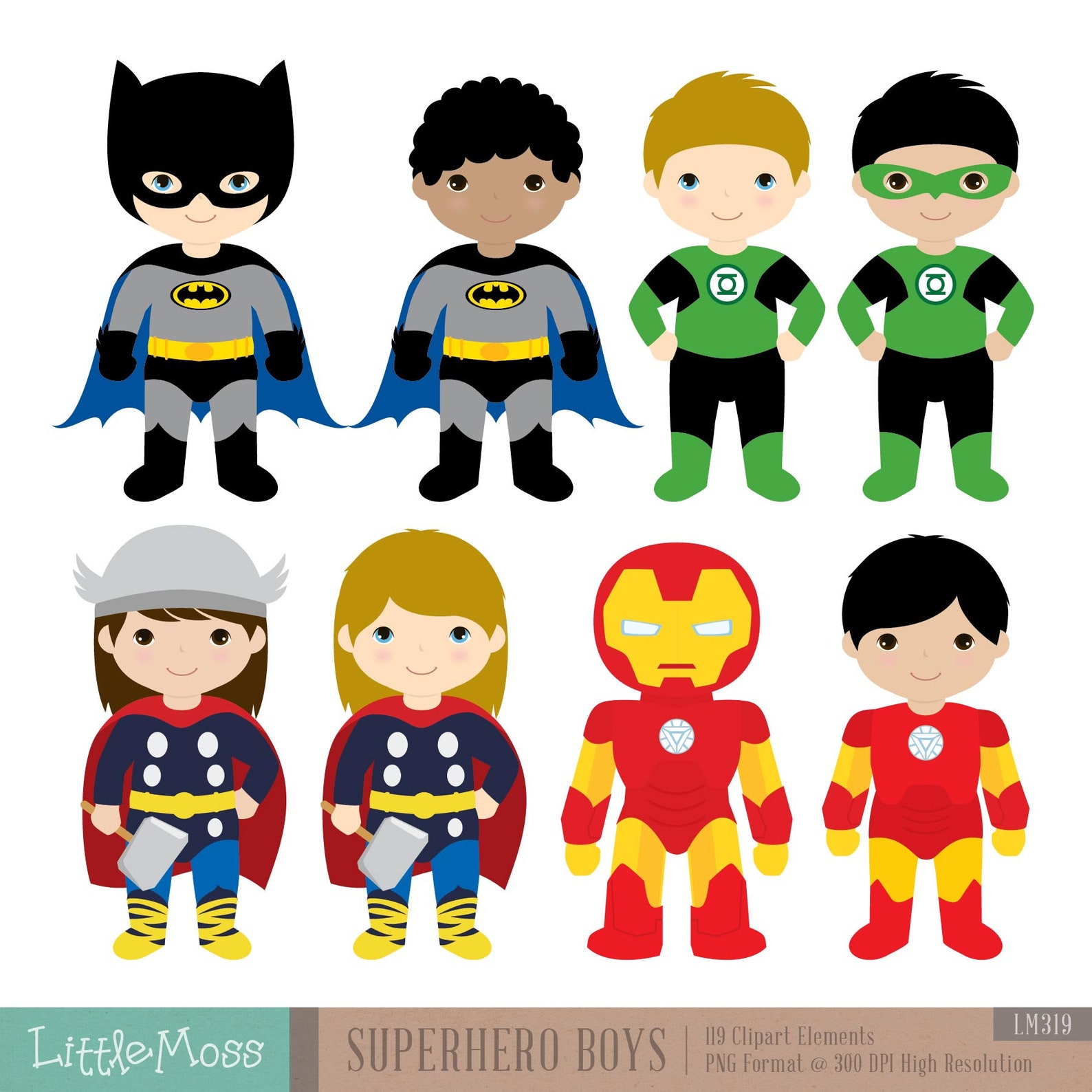 Boy Superheroes Clipart, Superhero Clipart - Etsy