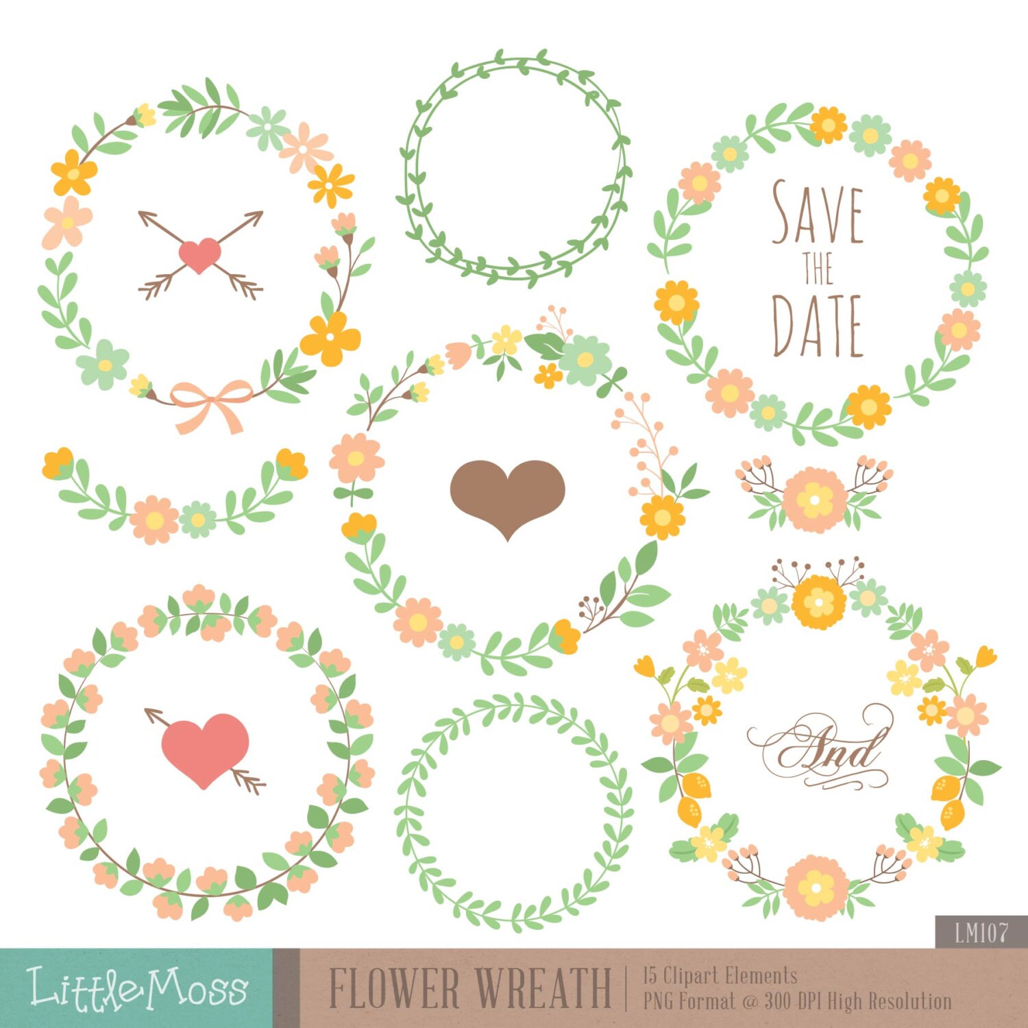 Flower Wreath Clipart Floral Clipart Floral Border Clipart - Etsy