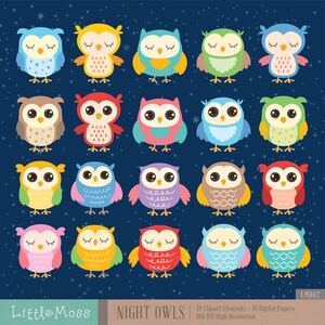 Night Owls Digital Clipart and Papers - Etsy