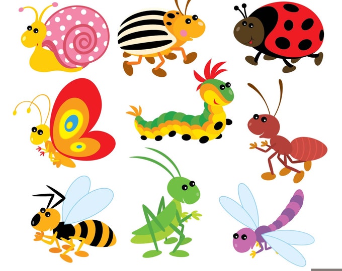 Cute Bugs Clipart, Insects, Spider, Dragonfly, Ant, Fly, Worm, Bees ...