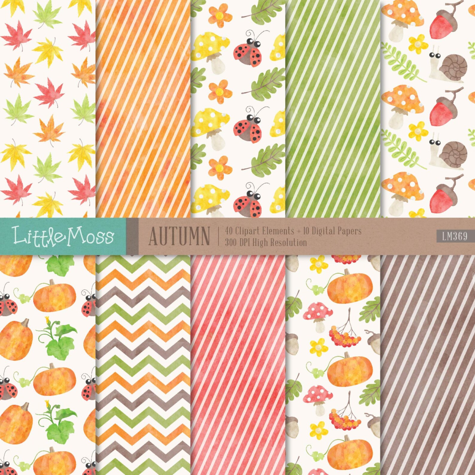 Autumn Digital Clipart and Papers, Watercolor Autumn Clipart, Autumn ...