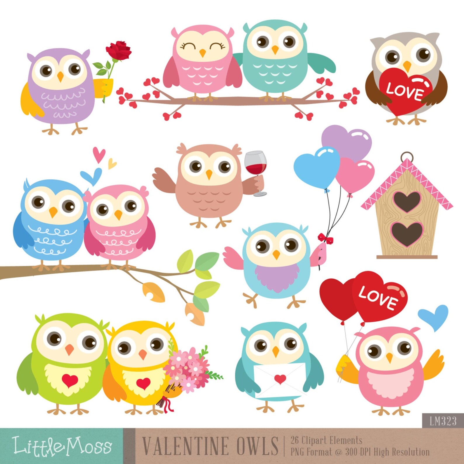 Valentine Owls Digital Clipart - Etsy