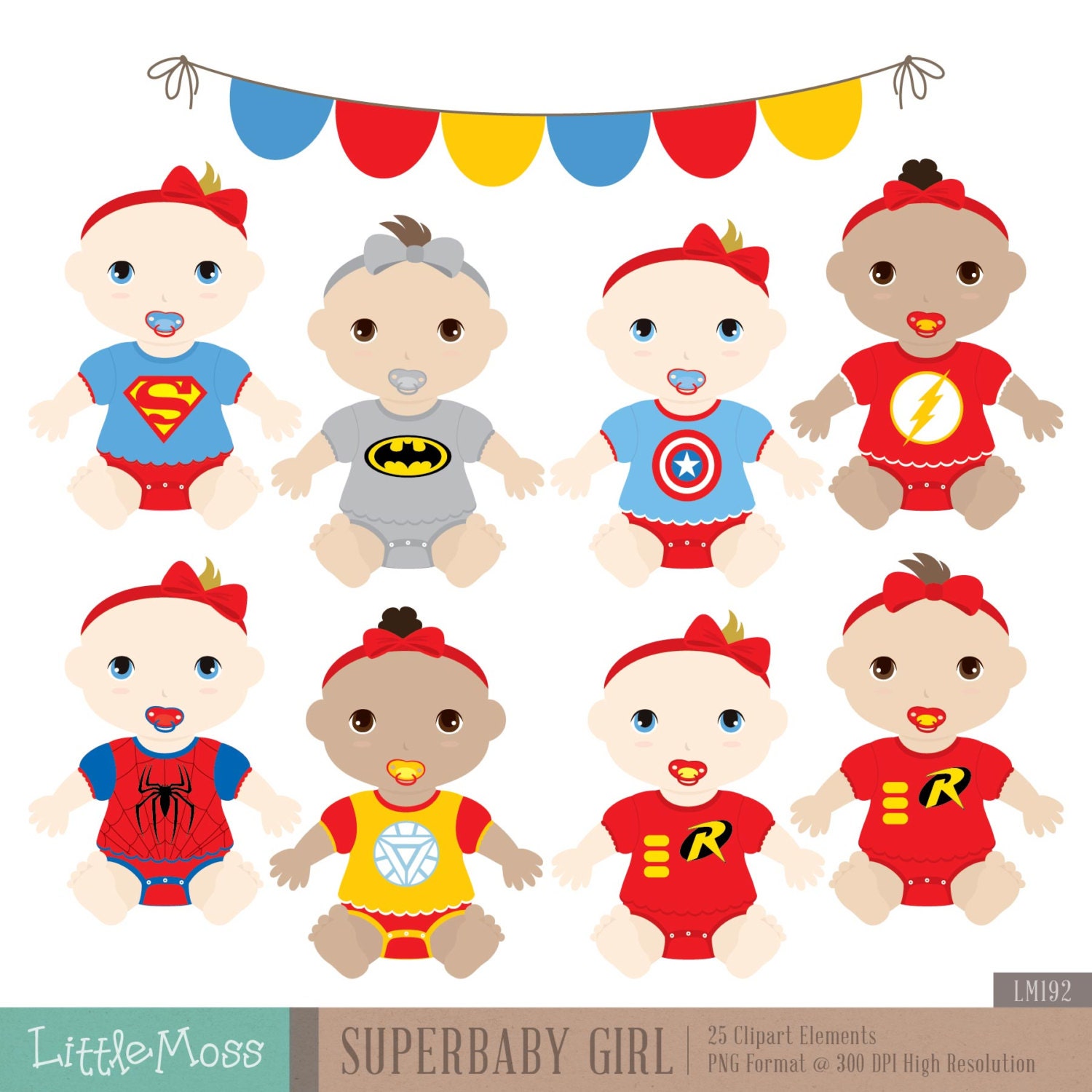 Scrapbooking Superheroes Clipart sublimation design. Multicultural ...