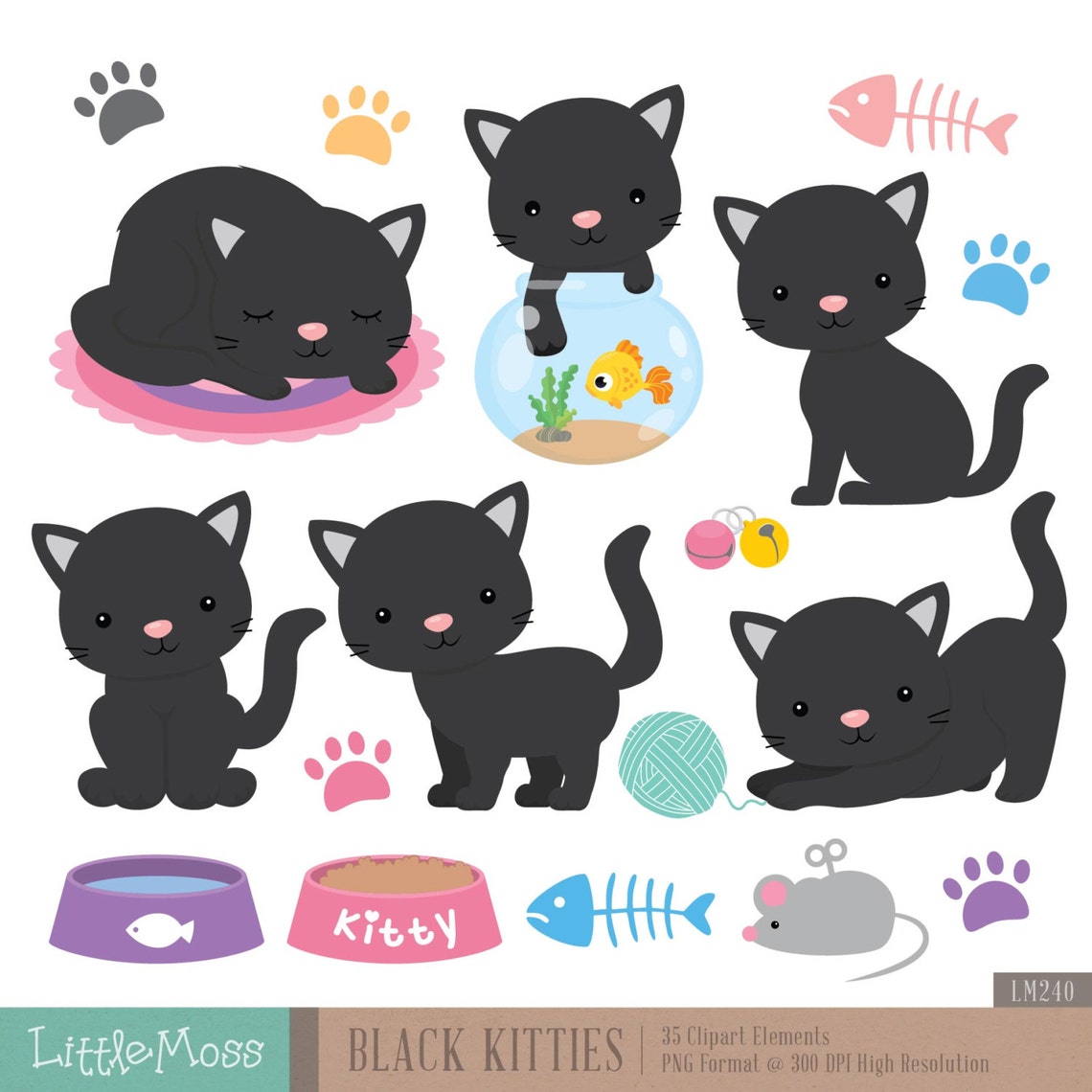 Black Kitties Digital Clipart Black Cat Clipart | Etsy