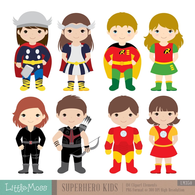 36 Kids Superhero Clipart Superheroes Kids Clipart | Etsy