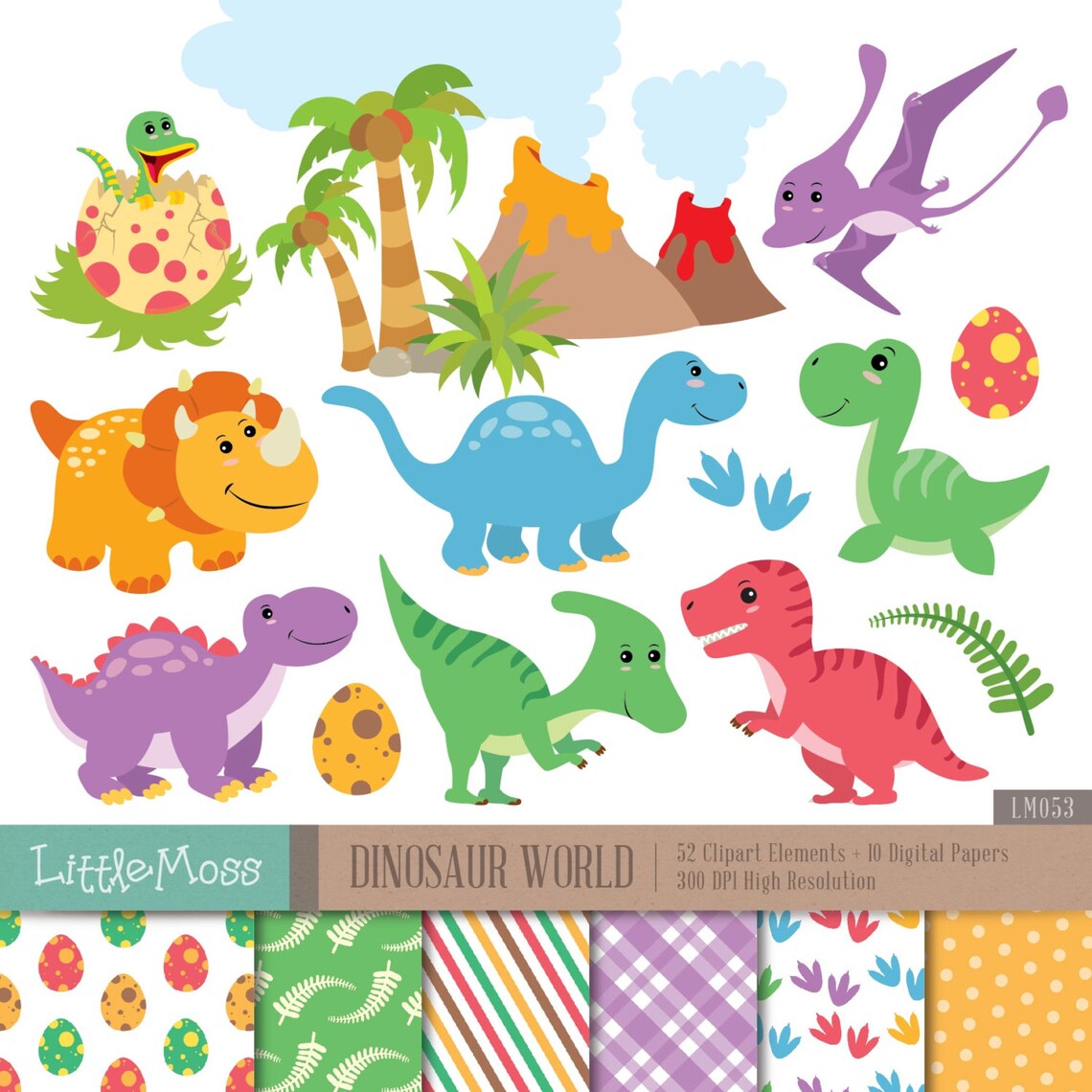 Dinosaur Digital Clipart and Papers - Etsy