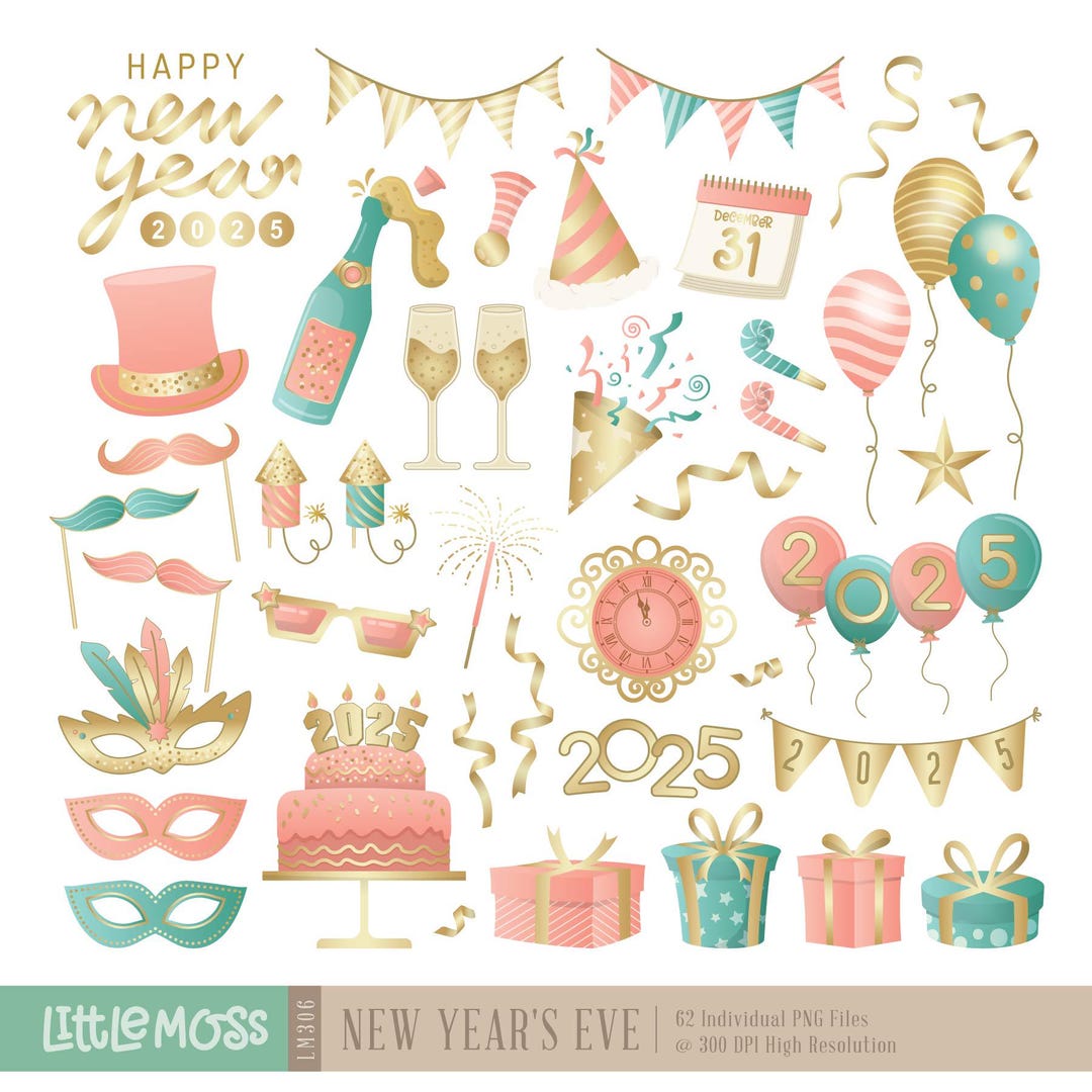 New Year's Eve Digital Clipart, New Year 2025, New Year Party Clipart ...
