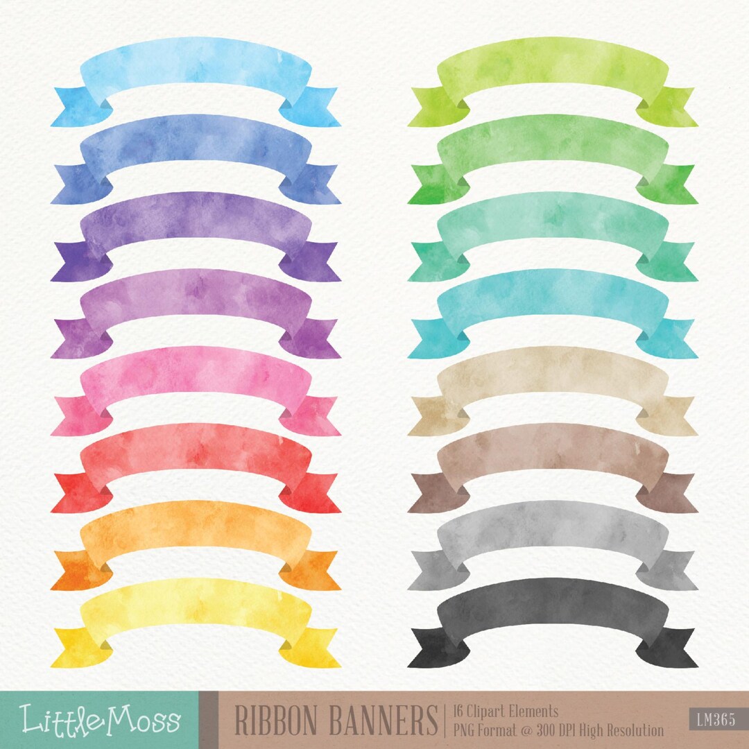 Watercolor Ribbon Banners Clipart - Etsy