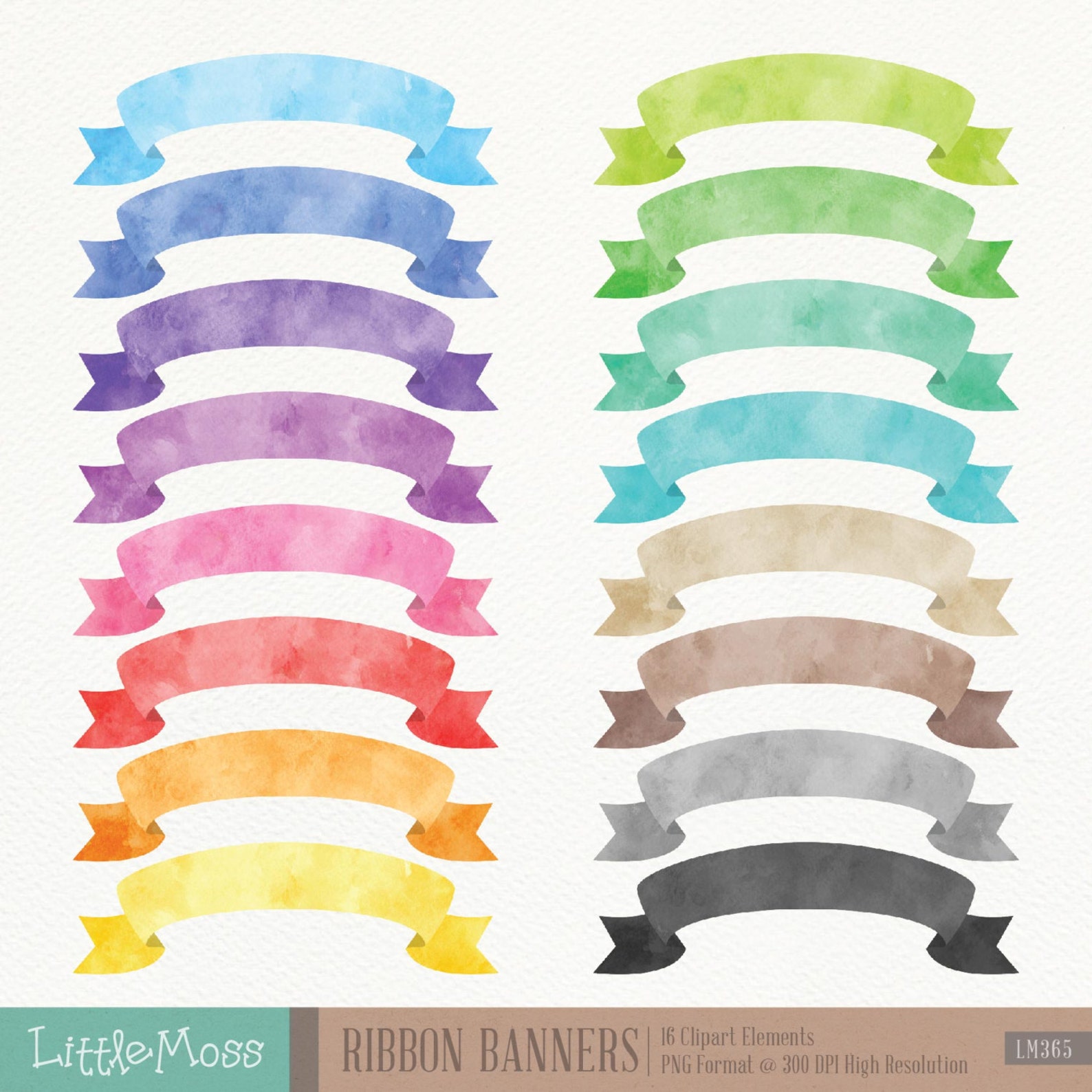 Watercolor Ribbon Banners Clipart - Etsy