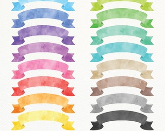 Watercolor Ribbon Banners Clipart - Etsy
