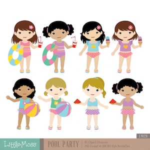 Girls Pool Party Digital Clipart - Etsy