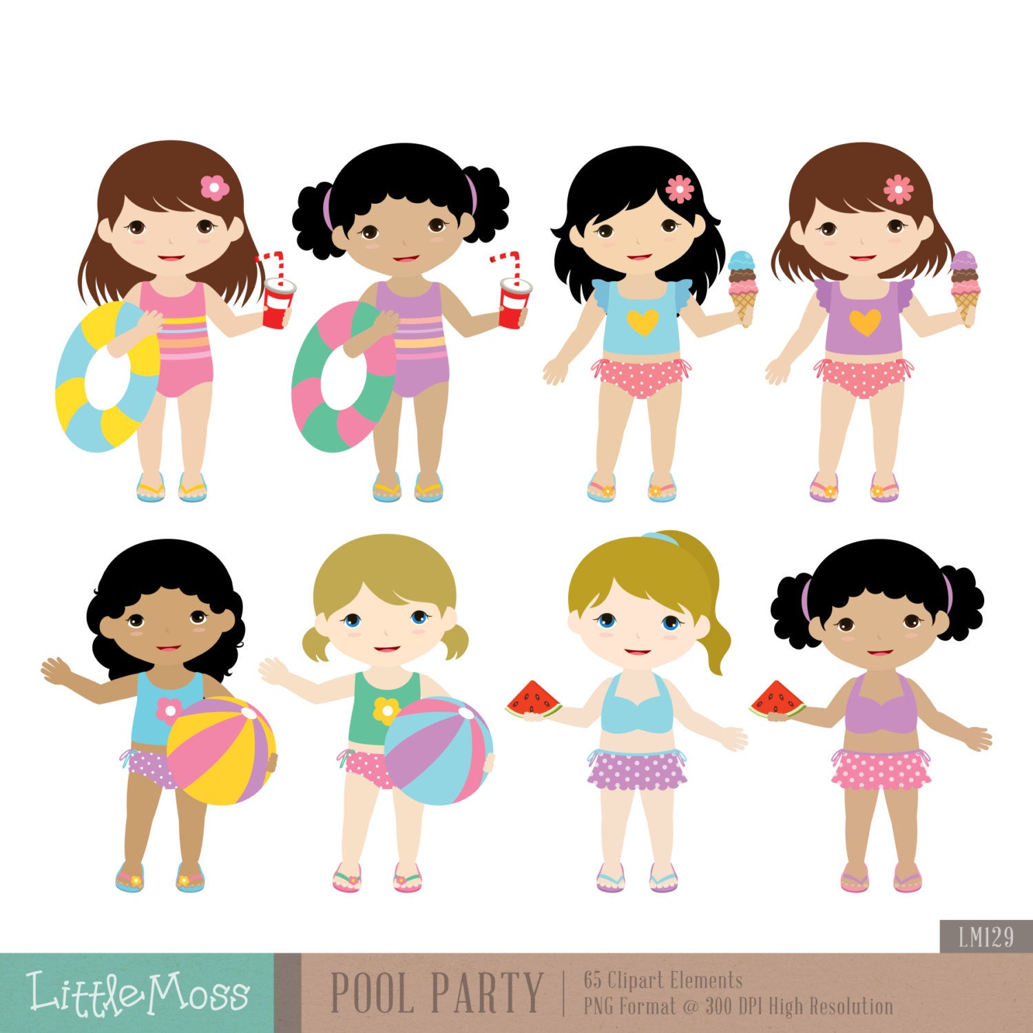 Girls Pool Party Digital Clipart | Etsy