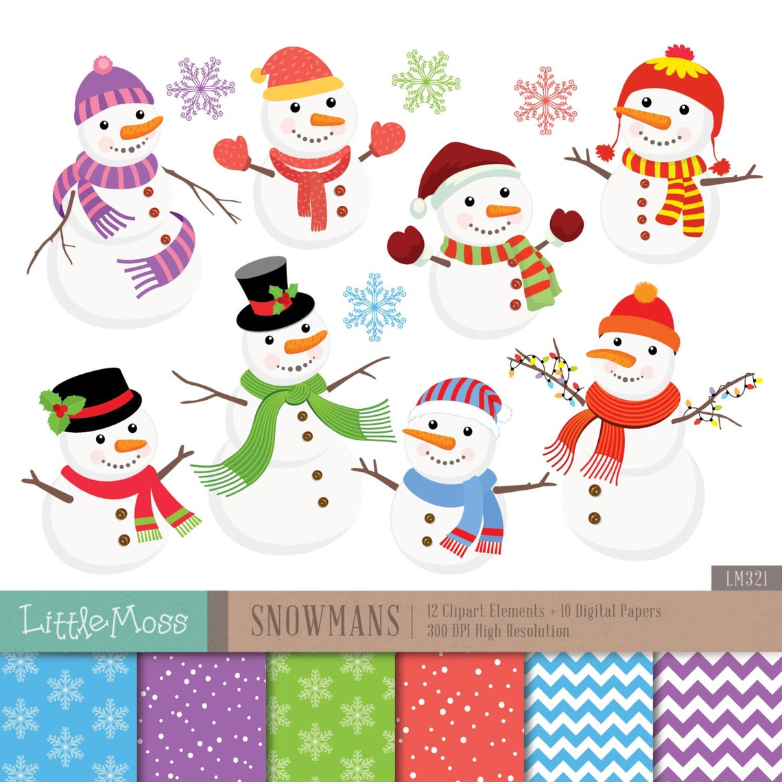 Christmas Snowman Digital Clipart | Etsy