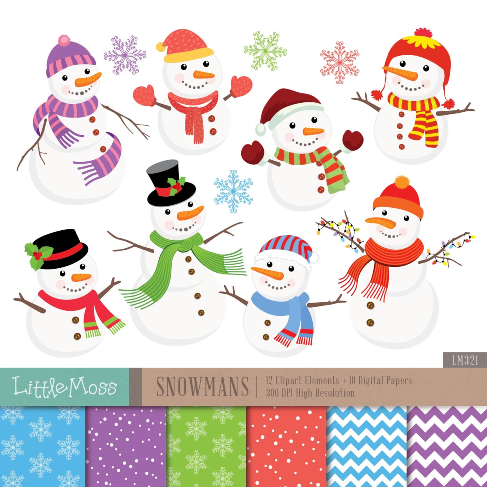 Christmas Snowman Digital Clipart | Etsy