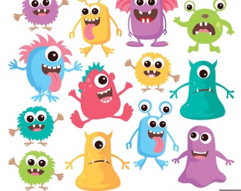 Cute Monsters Clipart Digital Art Set Commercial Use Clip Art INSTANT ...