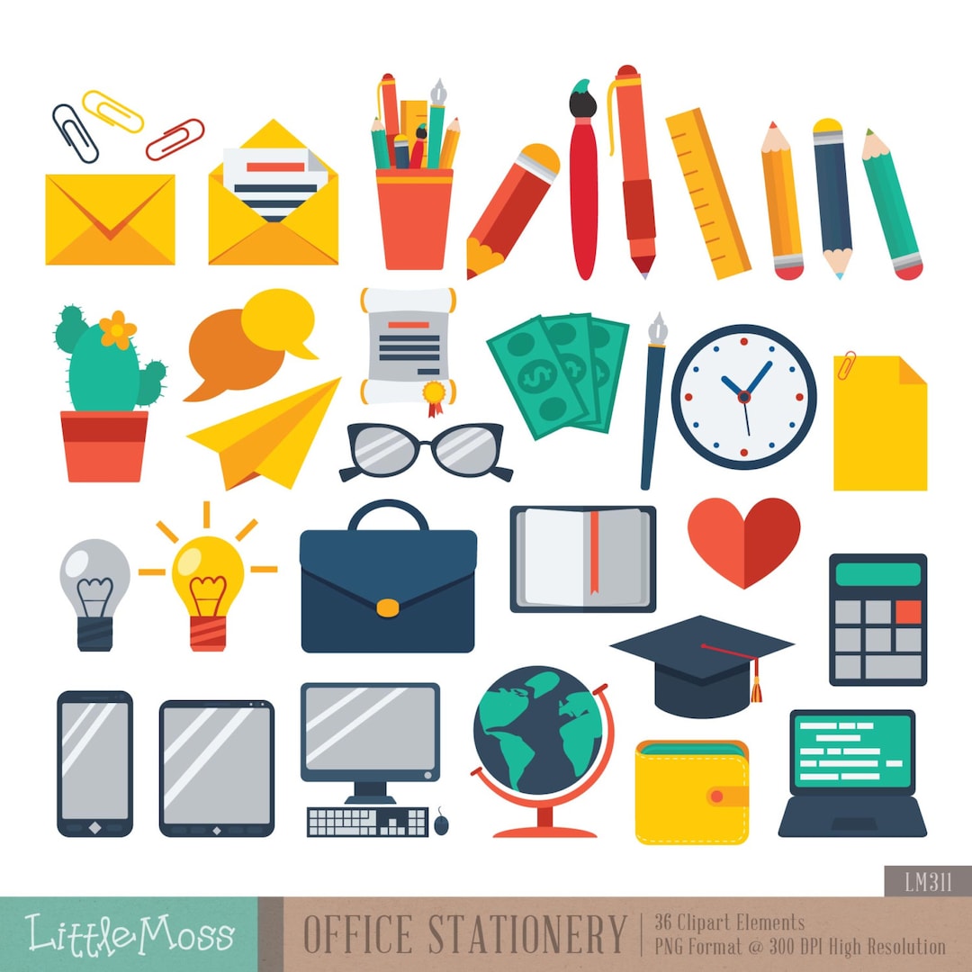 Office Stationery Digital Clipart - Etsy