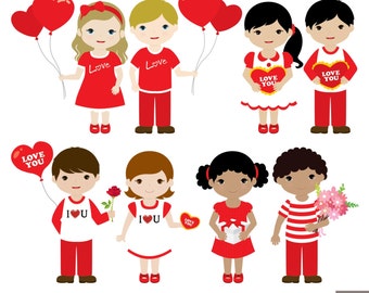 Valentine Kids Clipart, Cute Kids Valentines Day Digital Paper JPG PNG ...