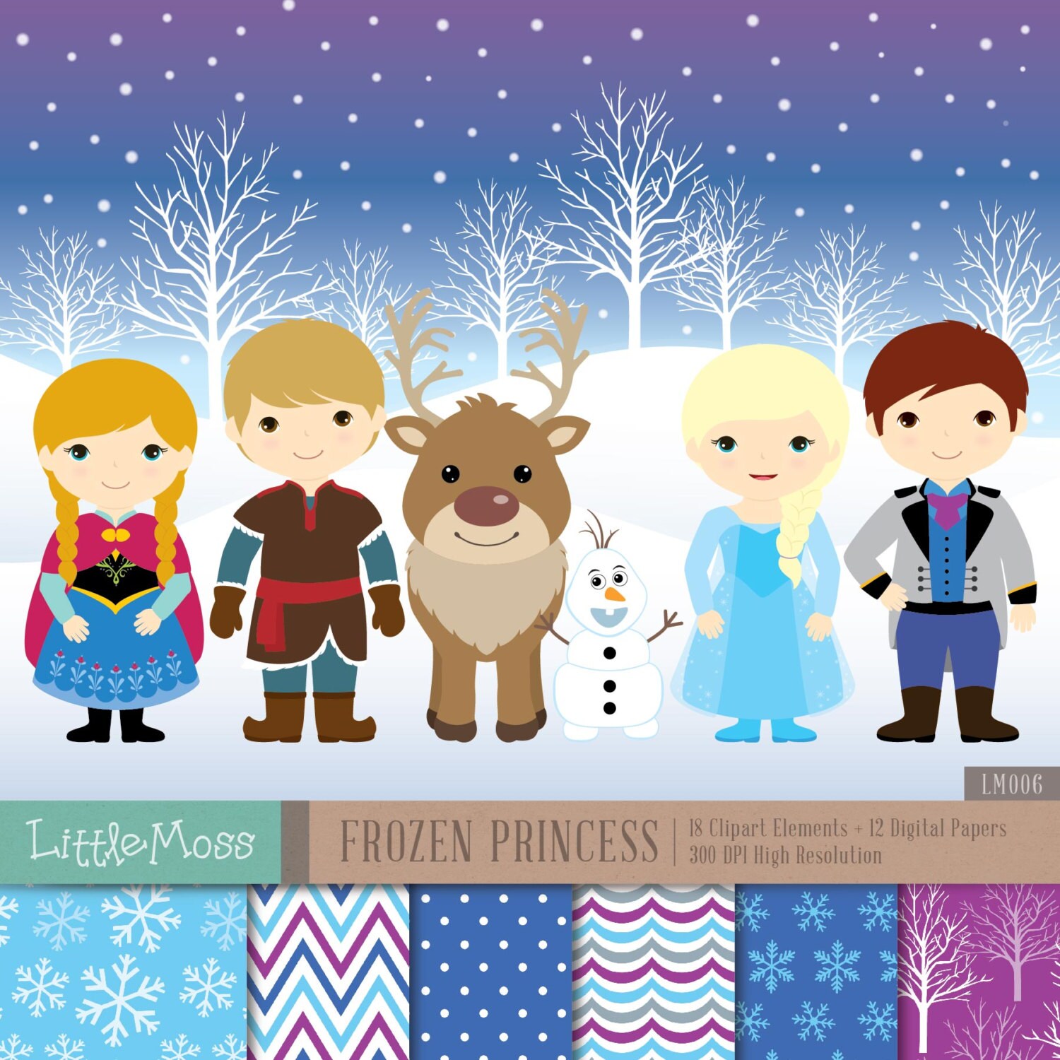 Snow Princess Digital Clipart and Papers Frozen Clipart - Etsy
