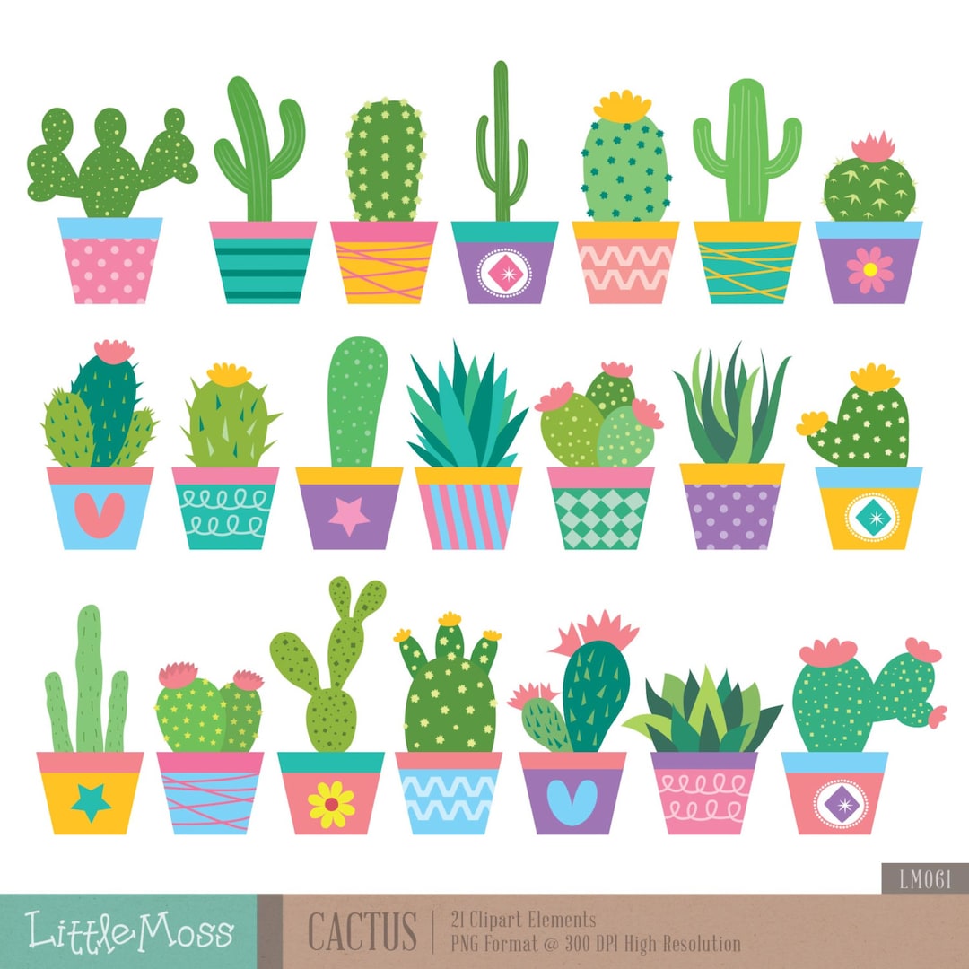 Cactus Clipart: Potted Plant Graphics (PNG Digital Download) - Etsy