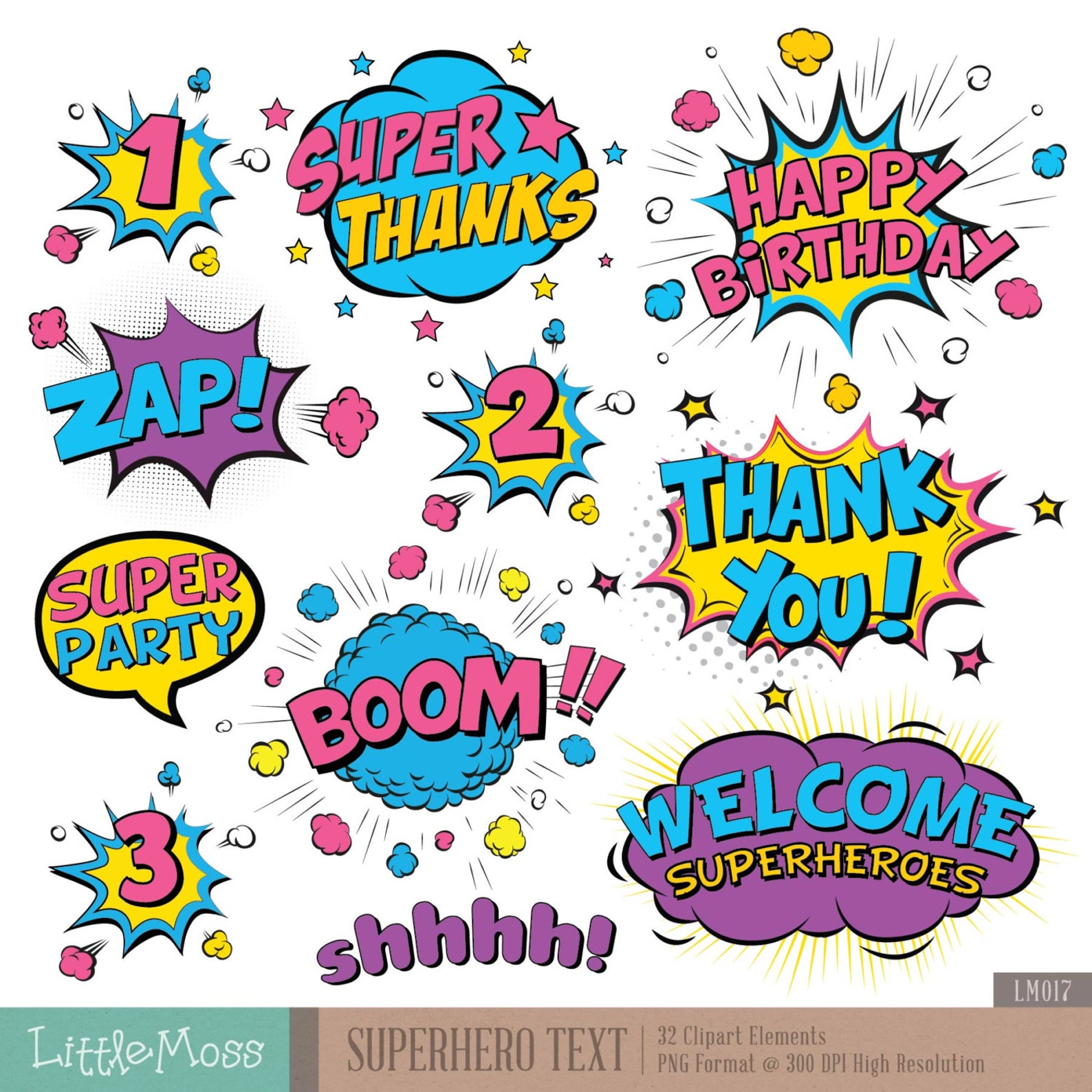 Superhero Text Digital Clipart, Comic Text Clipart, Superheroes Pop Art ...
