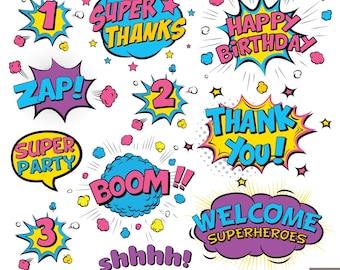 Superhero Comic Text Clipart: Pop Art Speech Bubbles (PNG Digital ...